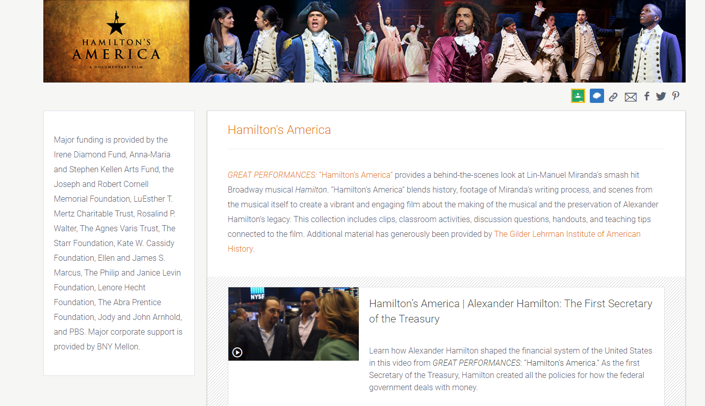 Hamilton’s America|Hamilton’s America in the Classroom: Resources on ...